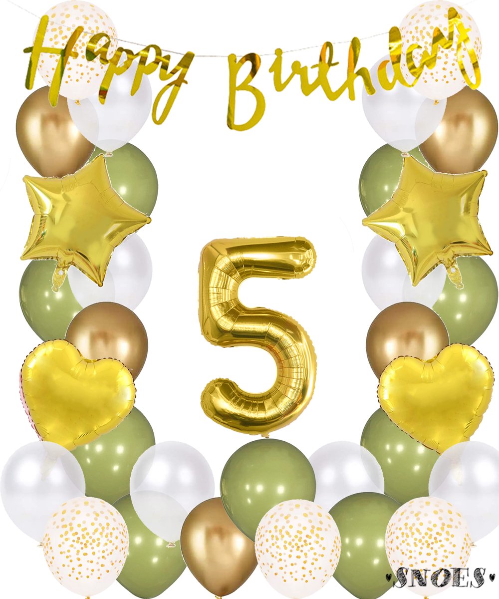 Snoes Ballonnen 5 Jaar Wit Olijf Groen Goud Mega Ballon - Compleet ...