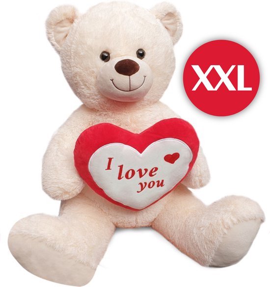 Teddybeer met Hart "I Love You" Pluche Knuffel (Wit) XXL 120 cm ...