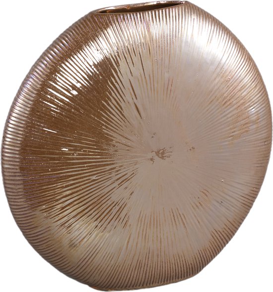 PTMD Enlye Brown shiny ceramic pot ribbed round L | bol