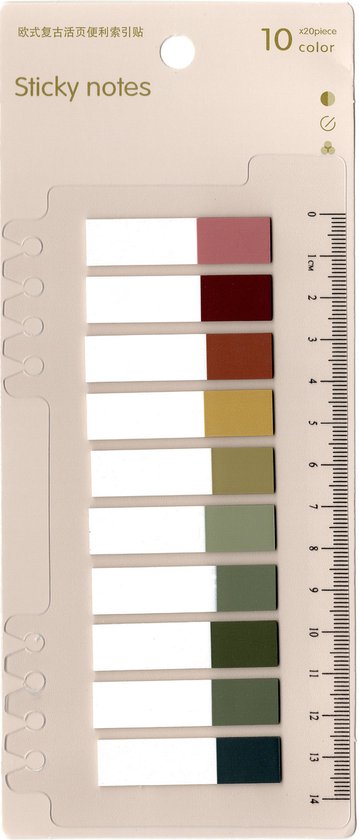 Index tabs - 200 stuks - inclusief liniaal - 10 kleuren - sticky notes ...