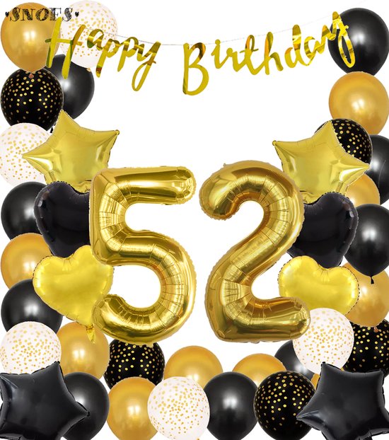 Snoes Ballonnen 52 Jaar Black Gold Dots Mega Ballon - Compleet ...