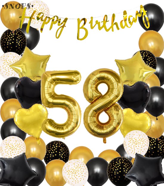 Snoes Ballonnen 58 Jaar Black Gold Dots Mega Ballon - Compleet ...