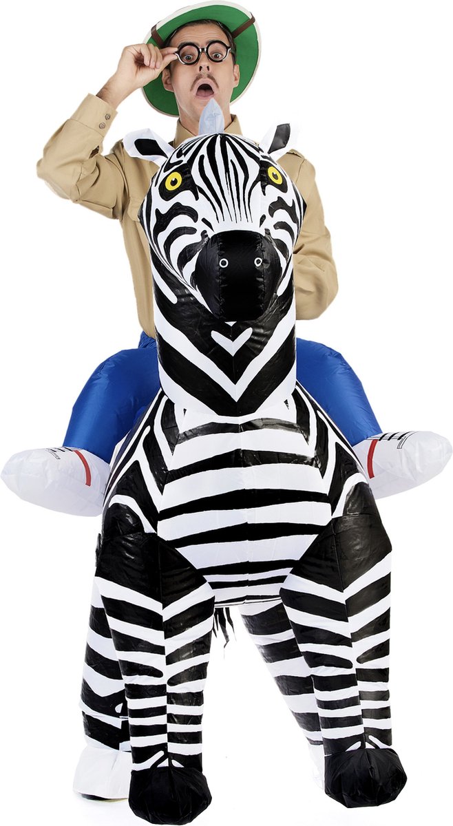 KIMU® Opblaasbaar rijdend op zebra kostuum - opblaaspak paard ...