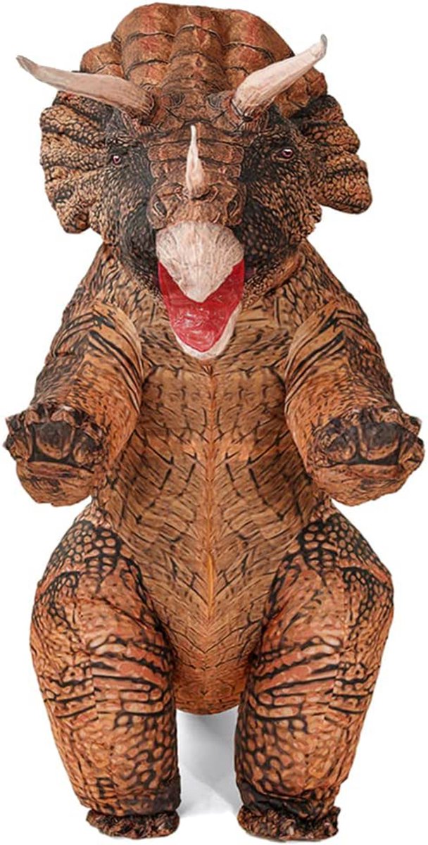 KIMU® Opblaasbaar triceratops kostuum bruin - opblaaspak dino pak ...
