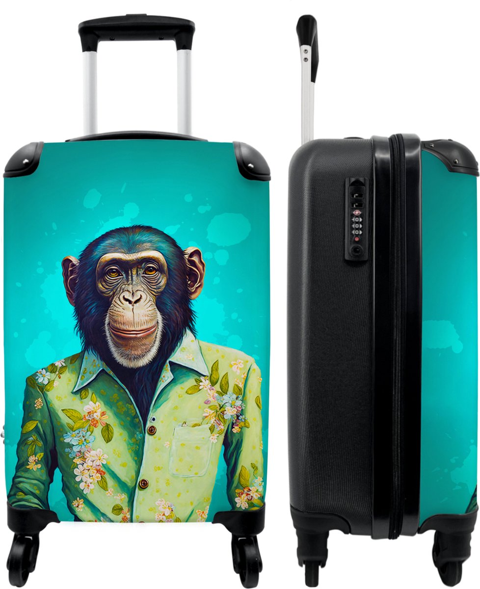 NoBoringSuitcases.com® Koffer - Reiskoffers - Aap - Blouse - Bloemen - Groen - Portret... | bol.com