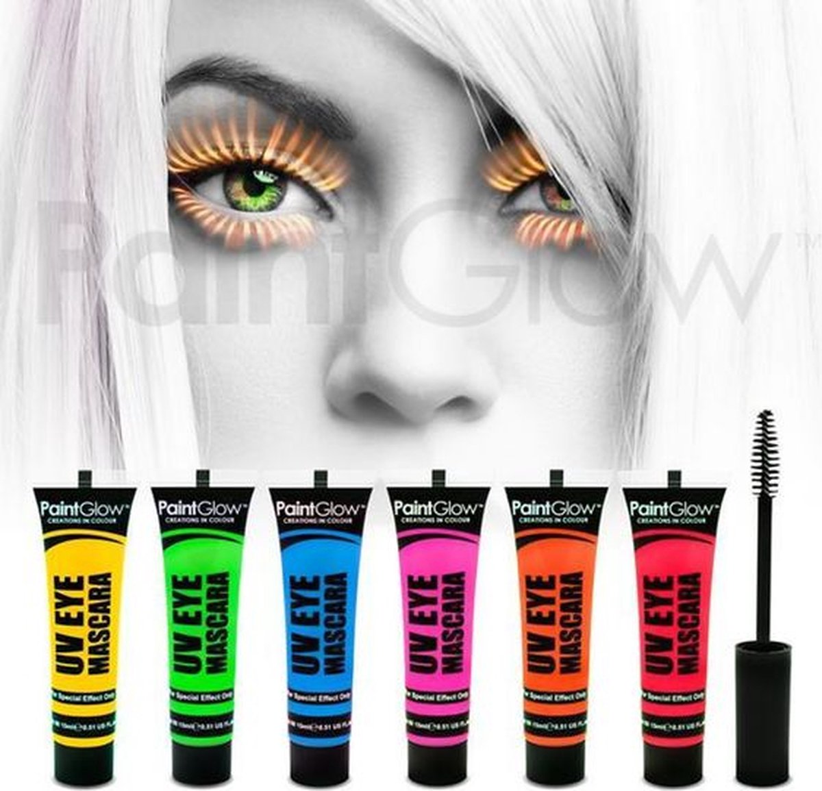 PAINTGLOW UV EYE MASCARA SET - 8 stuks - NEON - Feest make up ...