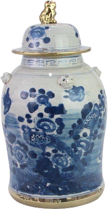 Fine Asianliving Chinese Gemberpot Blauw Wit Verguld Porselein Vogels ...