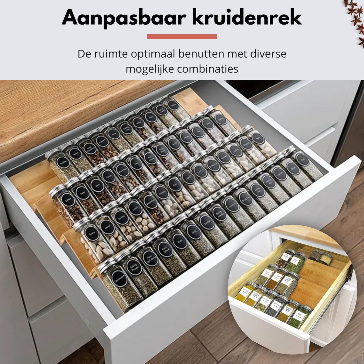 GreatGoodie Kruidenrek Lade - Bamboe - Kruiden Organizer - Met 24 ...