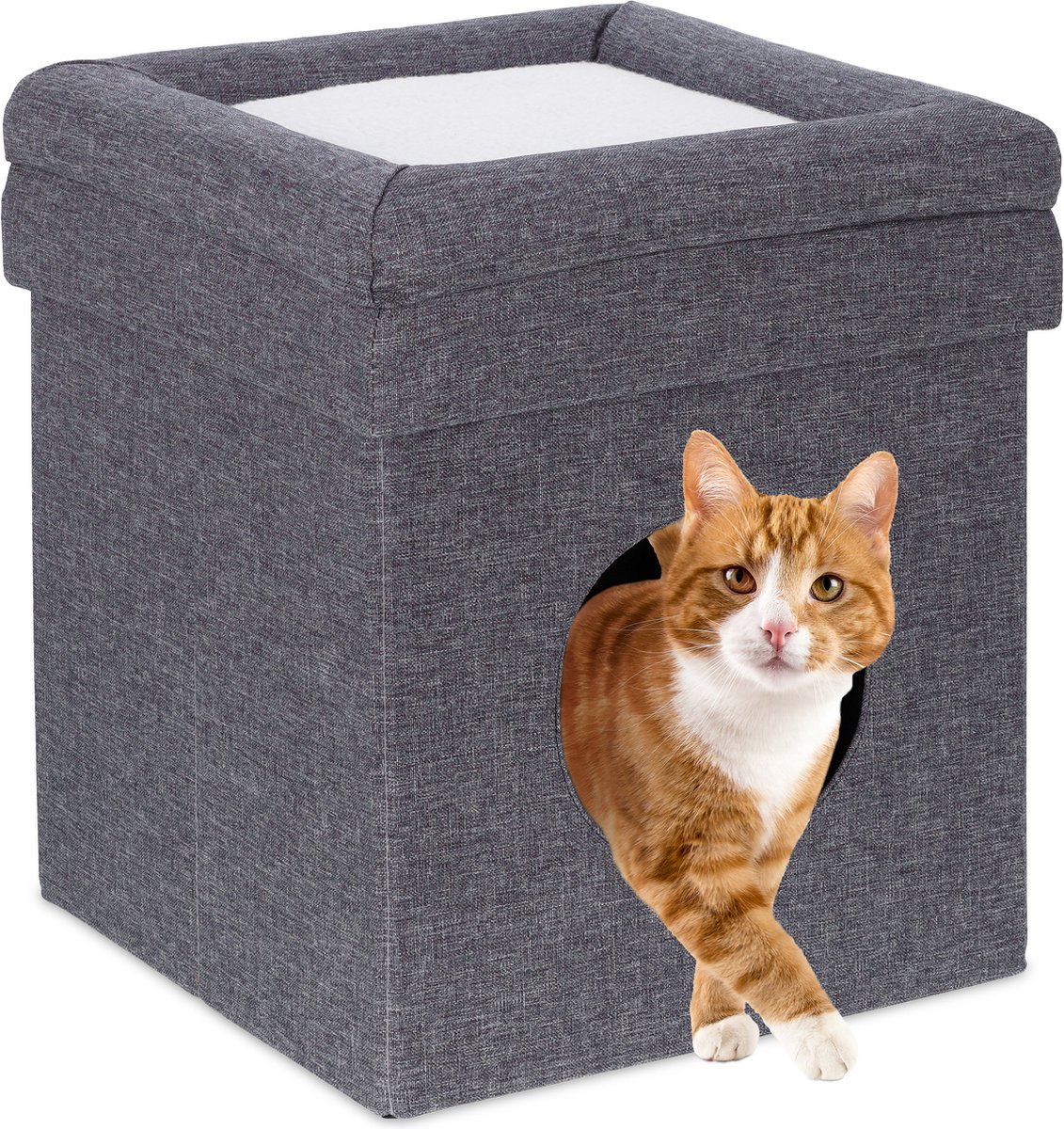 Relaxdays kattenmand poef - met kussen - opvouwbaar kattenhuis ...