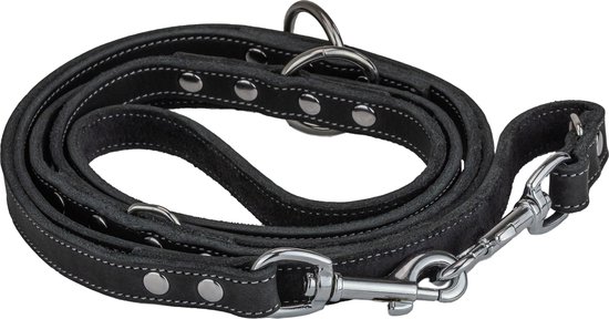 Panzi-Pet - Luxe leren politie riem hond - zwart met chroom - 250cm ...