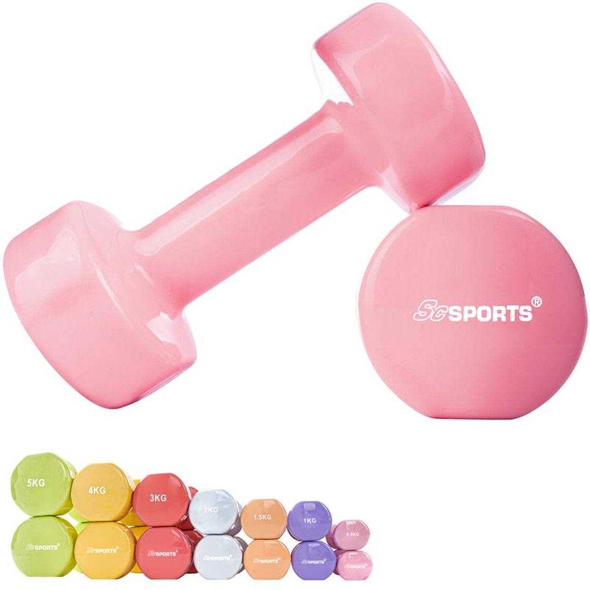 ScSPORTS® Dumbbells - 2 x 0,5 kg - Vinyl - Pastel roze - Gewichten ...