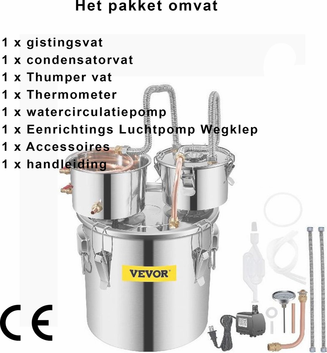 VEVOR Destilleerketel - Destilleerapparaat 12L - Destilleerketel voor ...