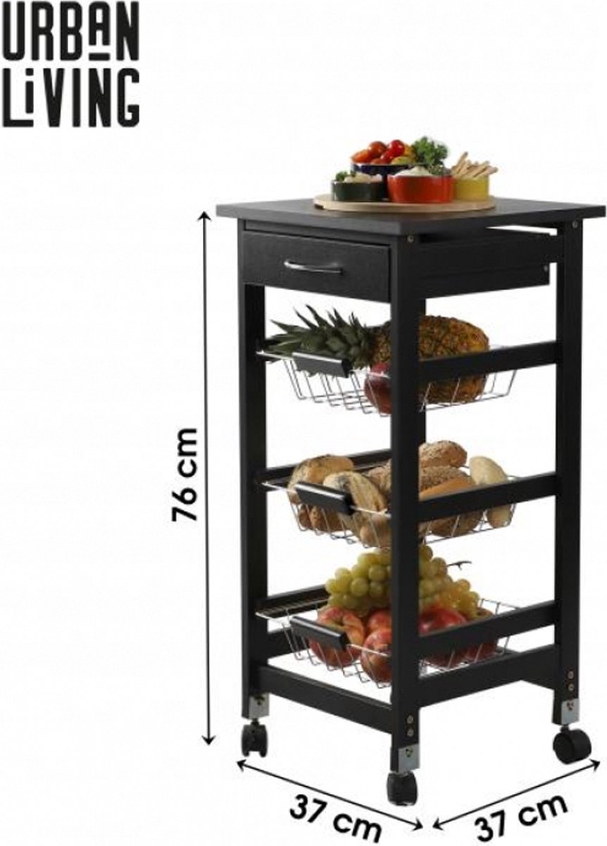 Keukentrolley - Keukenwagen op wielen - Serveerwagen - 1 lade + 3 ...