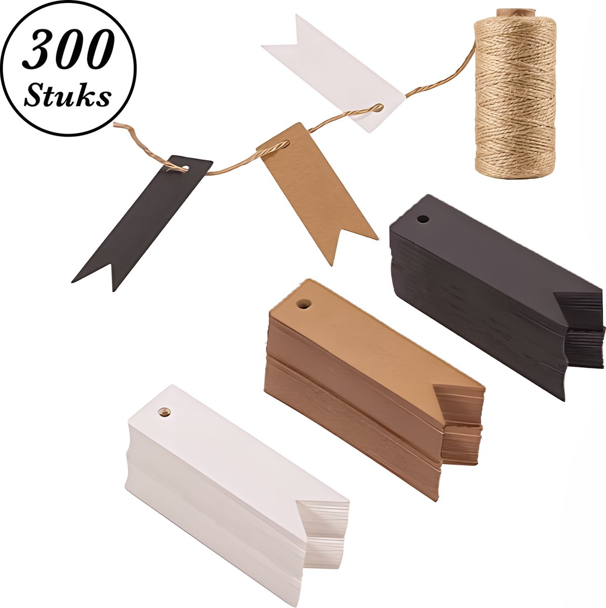 300x Stuks Kraft Karton Labels met 50m Jute Touw - Hart Kartonnen ...