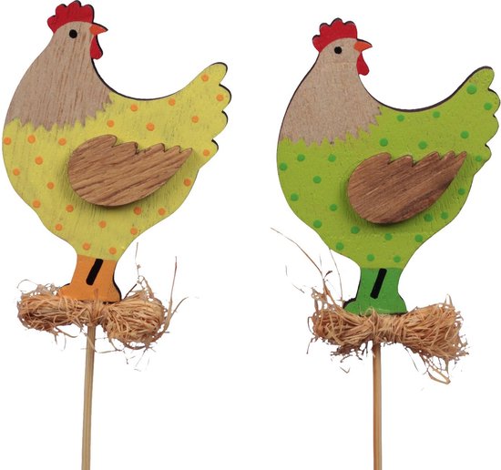Oneiro’s Luxe pb. 10 wooden roosters/stick 2 ass. Geel/Groen 5x7 cm ...
