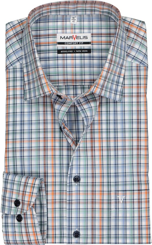 MARVELIS comfort fit overhemd - popeline - wit - blauw - groen - oranje ...