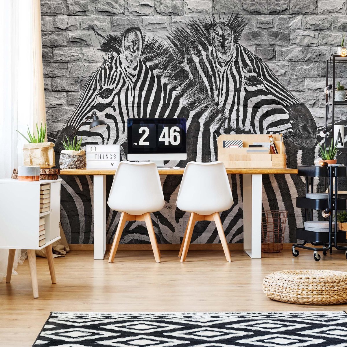Fotobehang - Vlies Behang - Zebra's geschilderd op een bakstenen muur ...