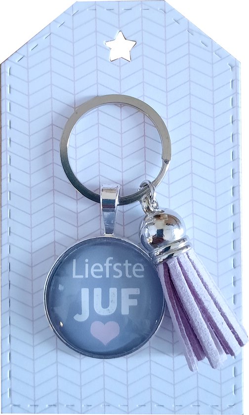 Juffendag sleutelhanger met teksthanger Liefste Juf grijs / oudroze | bol