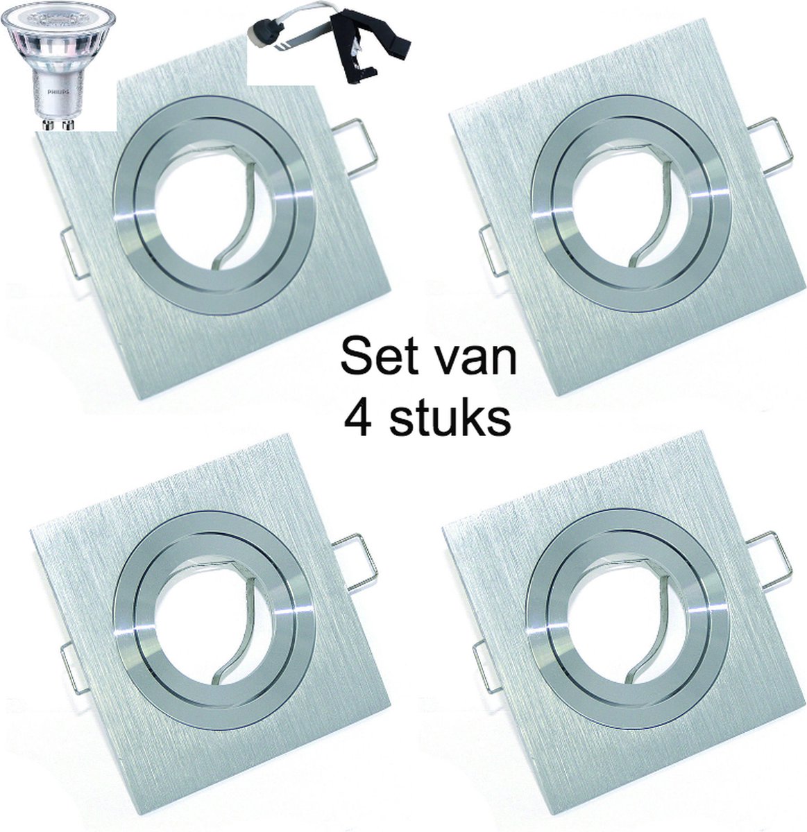 Spots encastrés en aluminium avec lampe à LED set de 4 pièces 230 Volt ...