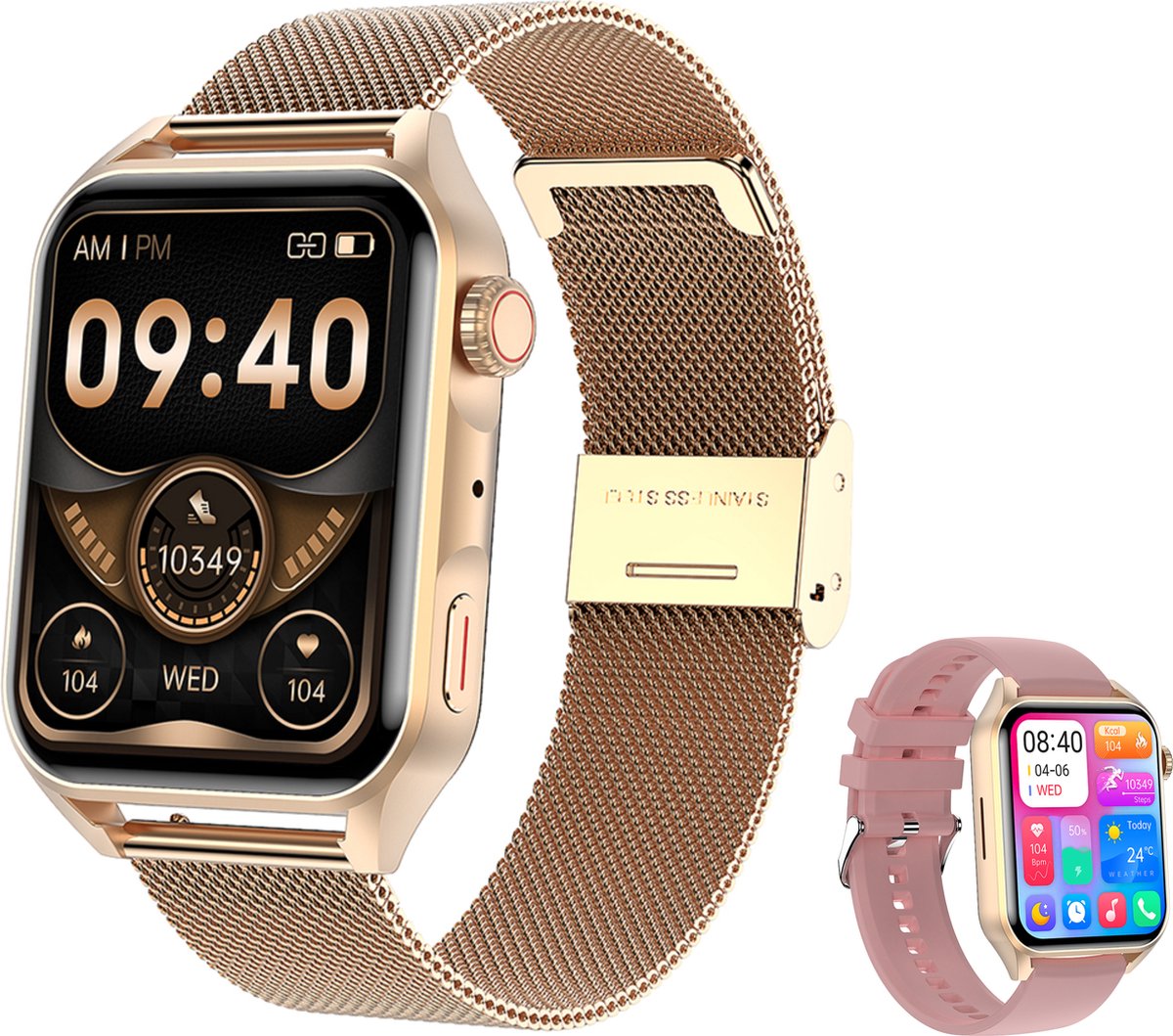 Smartwatch Rose Goud Dames & Heren - Bloeddrukmeter & Stappenteller ...