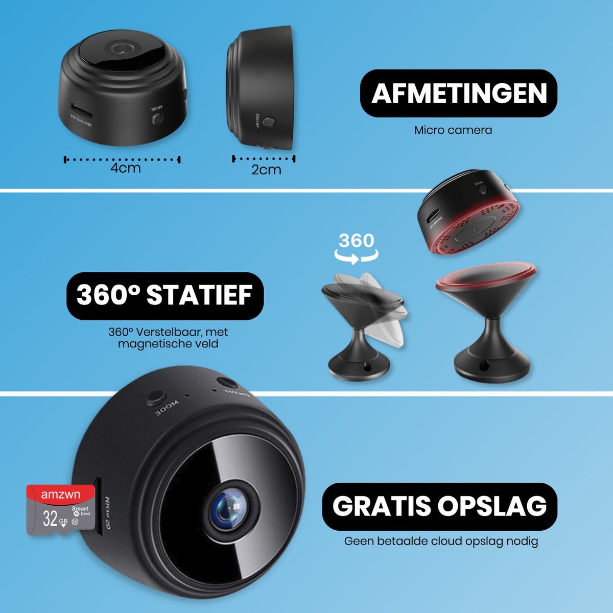 Verborgen camera met app | 1300mAh Batterij | Slimme Spy Camera ...