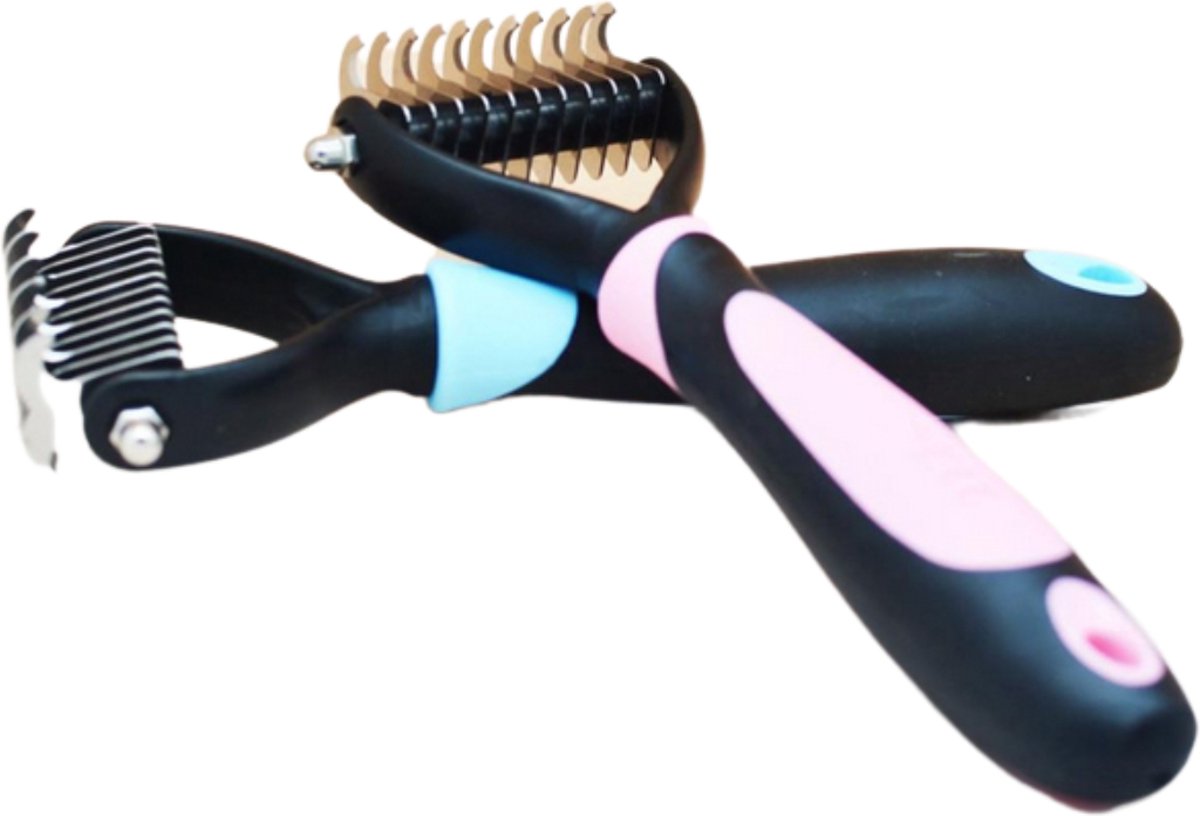 Klittenkam voor honden - Ontwollen - Dubbelzijdig - Roze met zwart ...