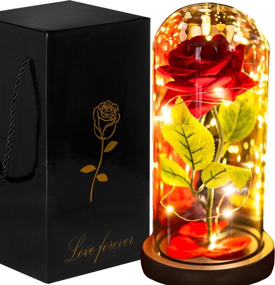 Springos Roos - Valentijn - Rozen - LED - 22 cm - Rood/Groen/Zwart ...