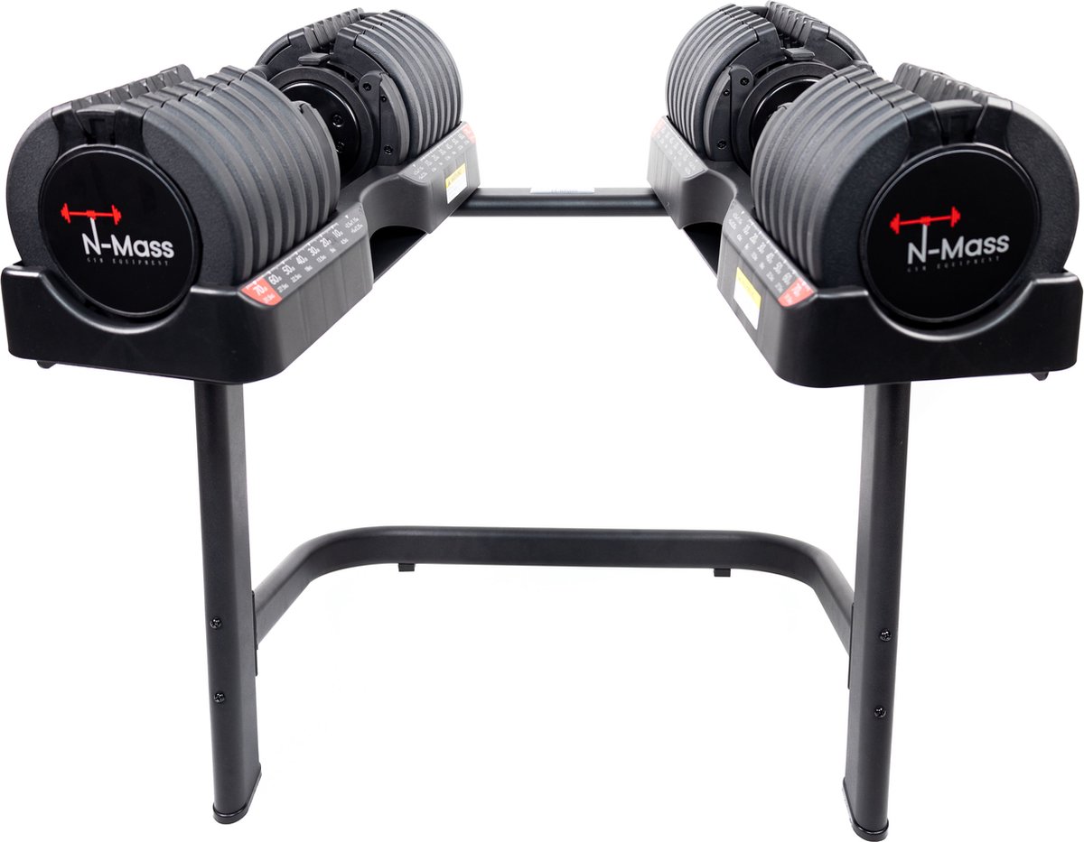 N Mass Verstelbare Dumbbells Set Met Standaard - 34 kg Dumbells ...