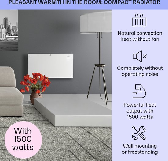 Klarstein Bansin Crystal Smart Convectieverwarming Convector - 1500W - Temperatuur: 5... | bol