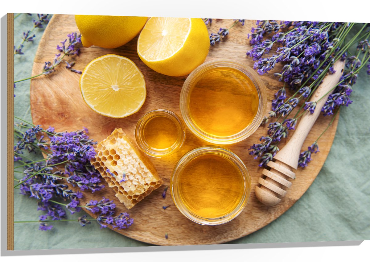 Hout - Houten Plateau met Verse Honing en Lavendel Bloemen - 105x70 cm ...