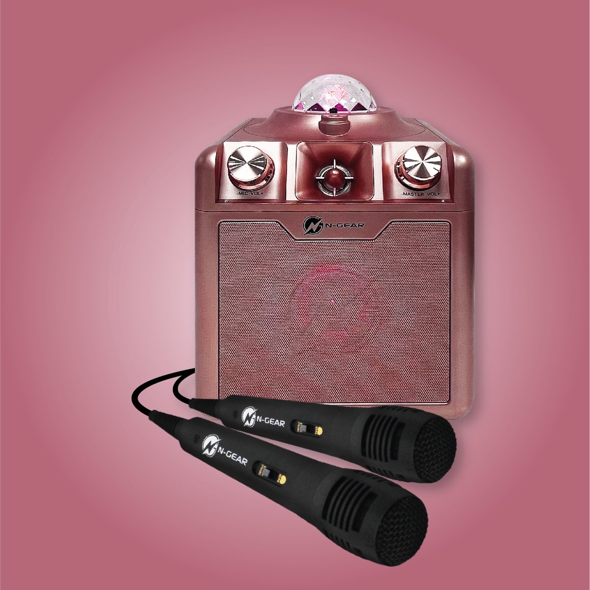 N-GEAR Disco Star 710 Space Pink - Draadloze Bluetooth Party Speaker - Karaoke Set -... | bol.com