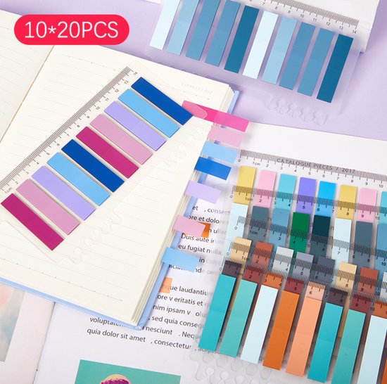 Index tabs - 400 stuks - inclusief liniaal - 20 kleuren - sticky notes ...