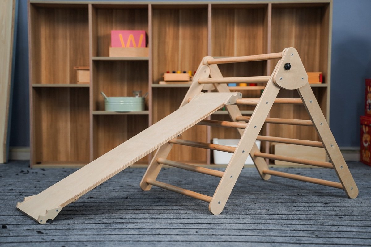 Pikler Driehoek - Houten Klimrek Kinderen - Klimdriehoek - Met glijbaan ...