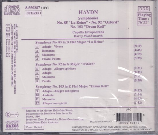 Symphonies No. 85, 92 and 103 - Joseph Haydn - Capella Istropolitana o.l.v. Barry... | bol