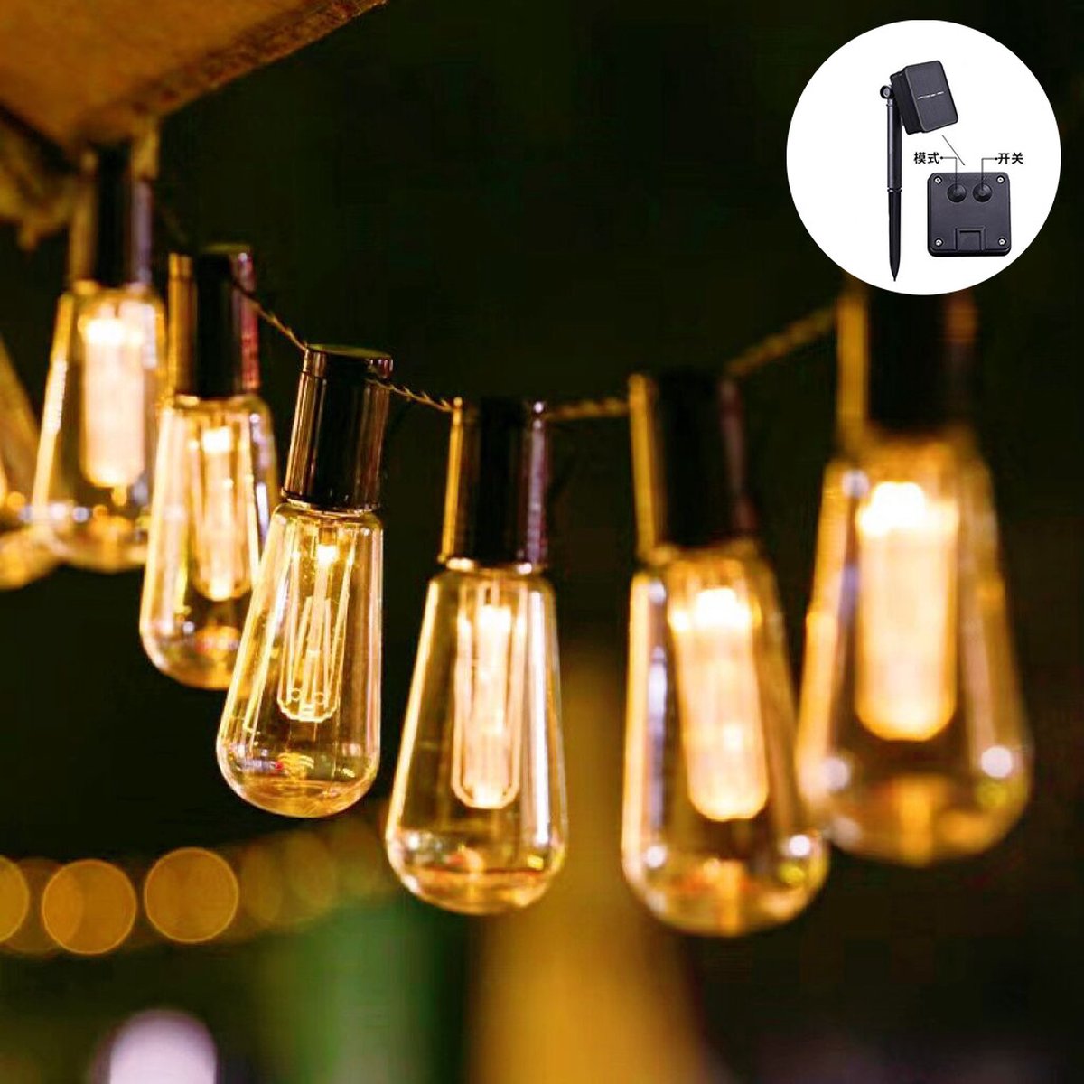 Solar LED lichtsnoer - solar 10 Edison-lampjes - feestverlichting | bol.com