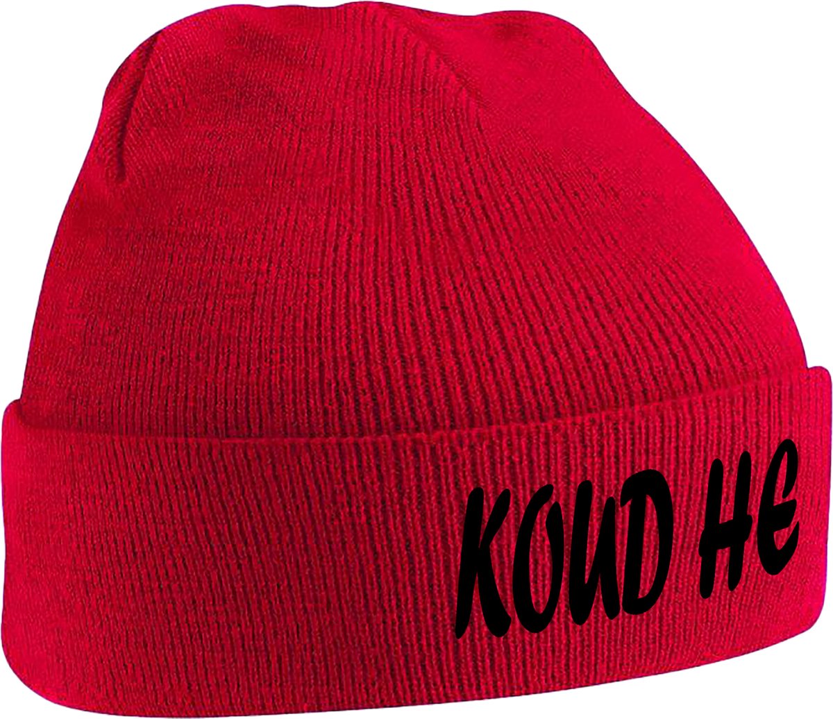 KOUD HE uniseks kinder muts - Rood met zwarte tekst - Beanie - One Size ...