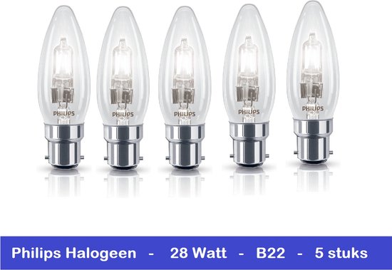 PHILIPS HALOGEEN KAARS - 5 STUKS - B22 BAJONET FITTING - 28 WATT ...