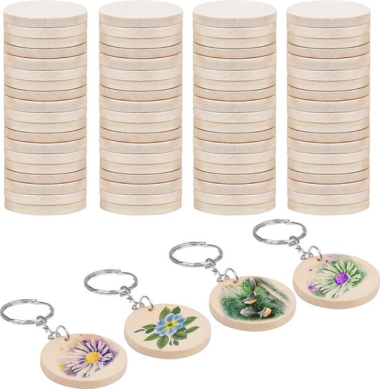 Belle Vous Onbewerkt Houten Schijven (80 Pak) 3,4 cm – 4 mm Voorgeboord ...