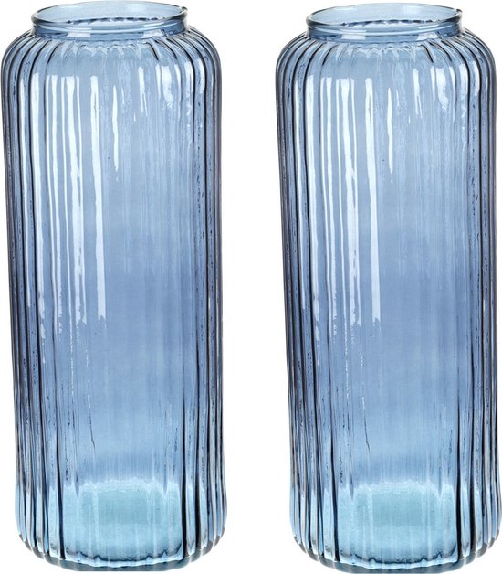 Excellent Houseware glazen vaas / bloemen vazen - 2 st - blauw - 15 x ...