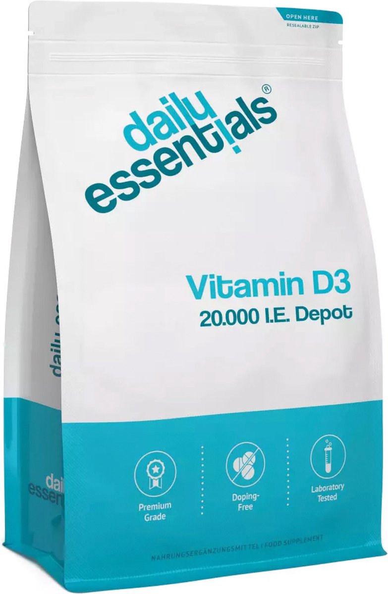 Daily essentials | Vitamine D3 20.000 I.E. Depot | 500 tabletten | bol