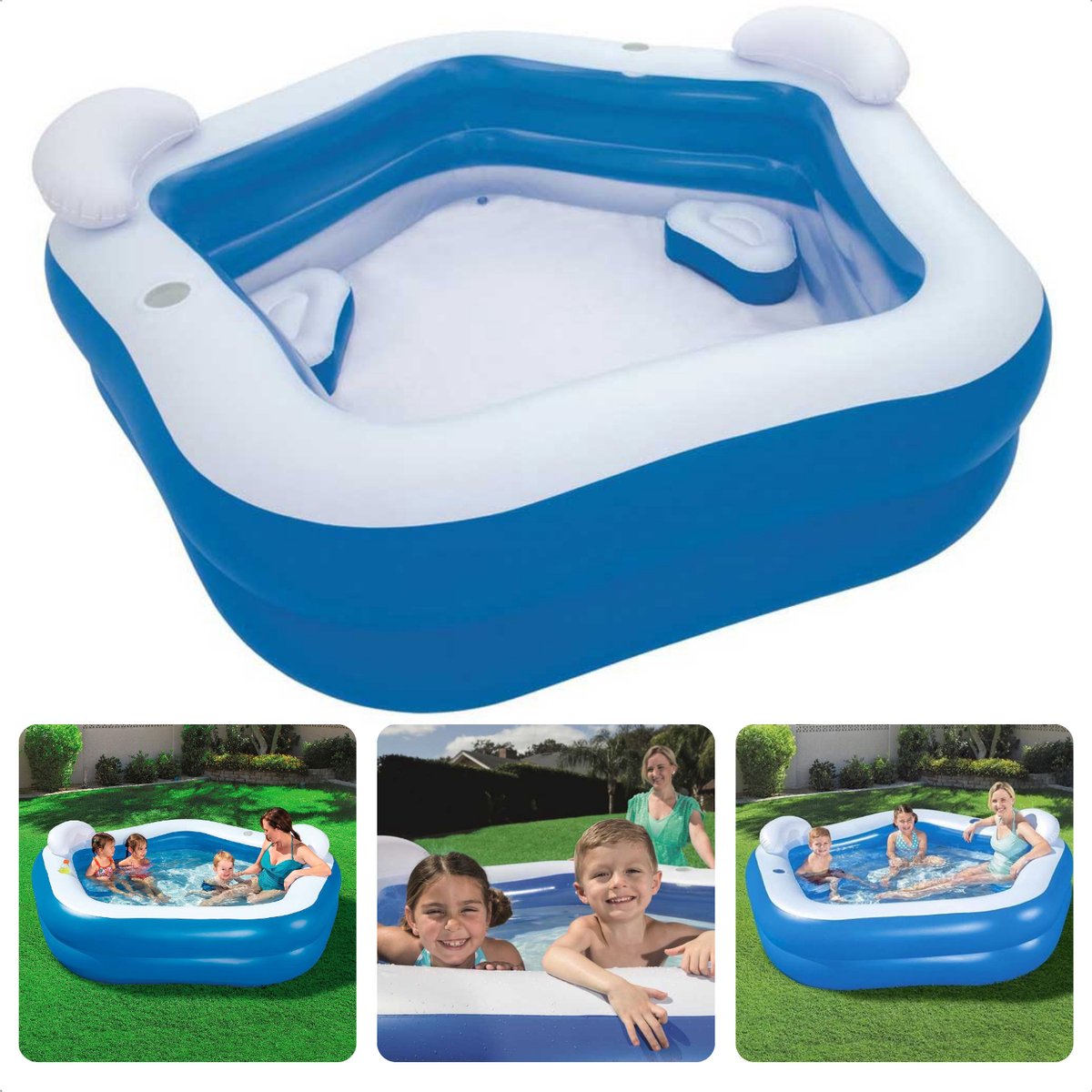 Cheqo® Vijfhoekig Familiezwembad - Opblaasbad - Zwembad Opblaasbaar ...