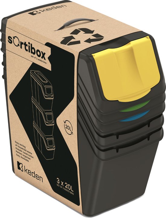 Prosperplast Keden SORTI BOX - Prullenbak - Set afvalbakken 3x20L ...