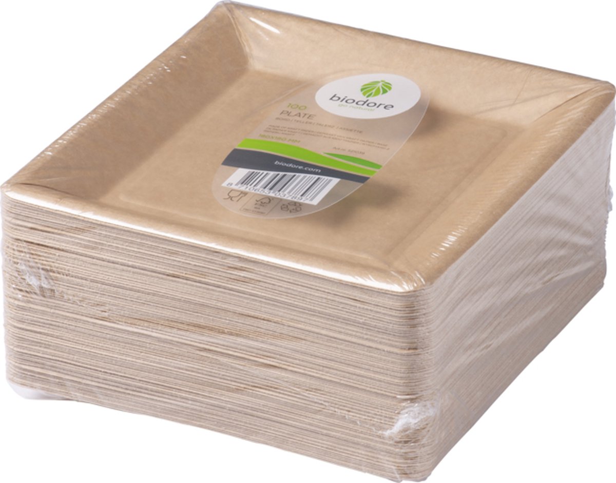 Biodore Bord - vierkant - karton - 180x180mm - naturel - 100 stuks ...