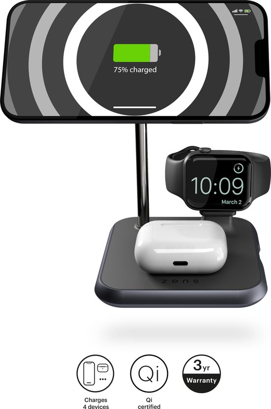 Zens 4-in-1 draadloze lader. Laadt tegelijkertijd MagSafe compatible ...