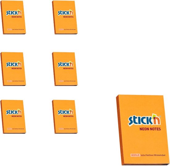Stick'n sticky notes - 6-pack - 76x51mm, neon oranje, 600 memoblaadjes ...