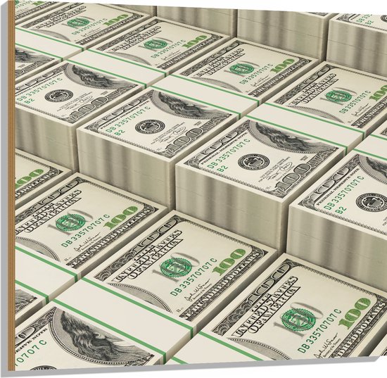 Hout - Perfecte Rij Geld op Stapels - 100x100 cm - 9 mm dik - Foto op ...