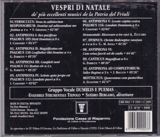 Vespri di Natale - De' piô eccellenti musici de la Patria del Friuli ...