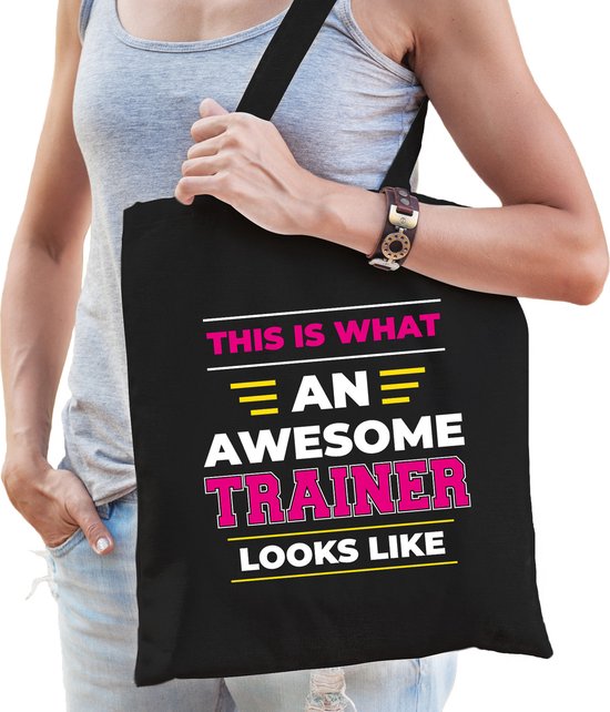 Bellatio Decorations Awesome trainer katoenen tas - zwart 42 x 38 cm ...