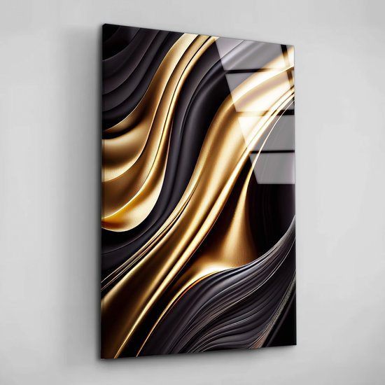 Artevue - Schilderij - Zwart goud abstract Plexiglas met luxe ...