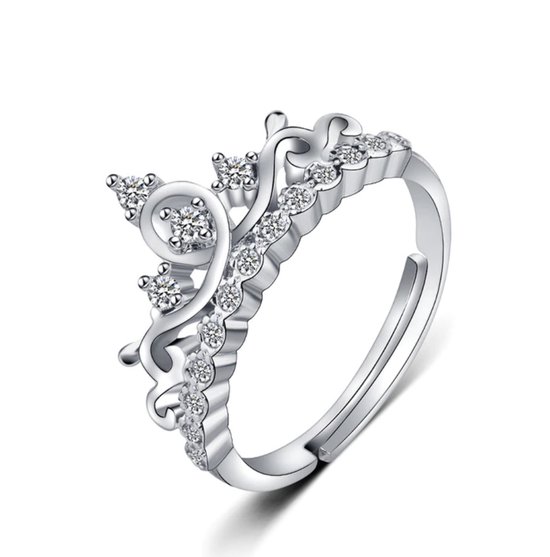 Ring dames | zilveren dames ring | 925 zilver plated | kroon ring ...